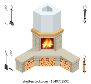 Isometric Fireplace Brick Stone Isolated On Stock Vector (Royalty Free ...