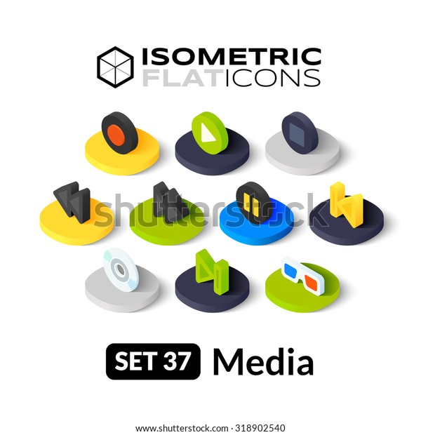 Isometric flat icons, 3D pictograms vector set 37 - Media symbol collection