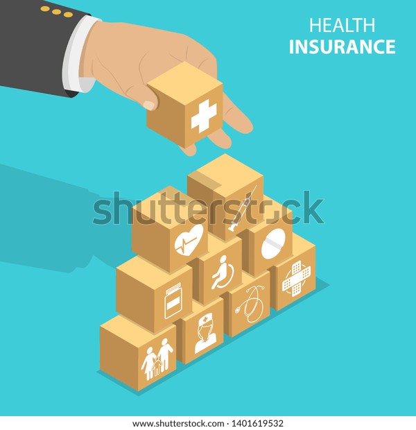 Isometric flat vector concept of health insurance, healthcare and ... Isometric flat vector concept of health insurance, healthcare and ...