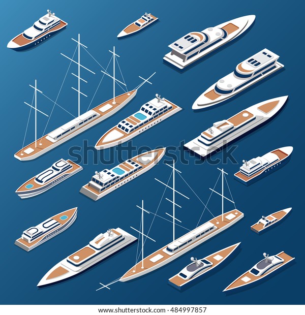 Isometric Flat Yachts Boats Vector Illustration Stock Vector (Royalty ...