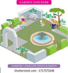 Isometric Garden Park Design Elements Landscape: เวกเตอร์สต็อก (ปลอดค่า ...