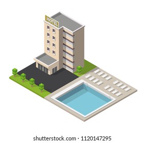 Isometric Hotel Building Pool Low Poly Stock Vector (Royalty Free ...