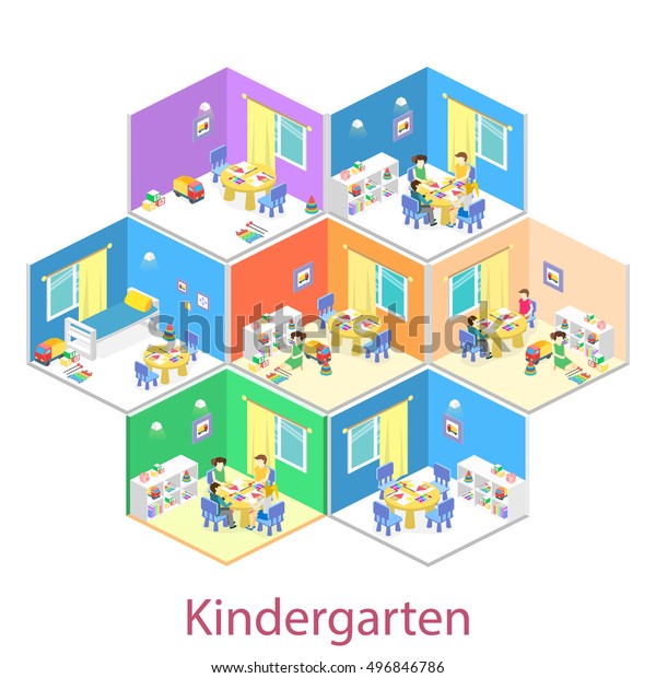 Isometric Interior Room Kindergarten Children Draw Stock Vector ...