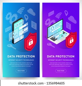 Isometric Internet Security Vertical Banners Set Stock Vector (Royalty ...
