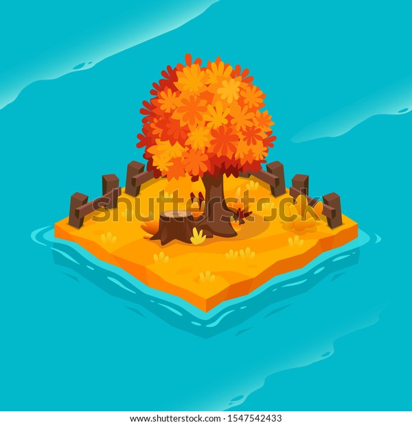 Isometric Island Maple Vector Cartoon Illustration Stock Vector ...