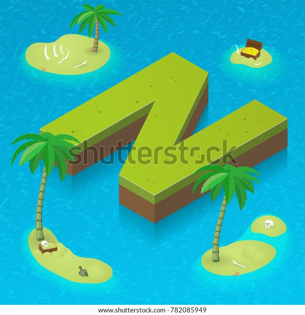 Isometric Letter N Surrounded By Tropical: เวกเตอร์สต็อก (ปลอดค่า ...