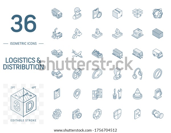 Isometric Line Art Icon Set Vector Stock Vector (Royalty Free ...