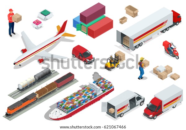 Isometric Logistics Icons Set Different Transportation Stock Vector ...