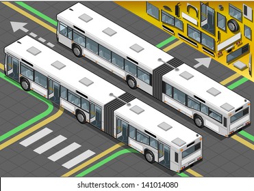 Isometric Long Bus Open Doors Rear Stock Vector (Royalty Free ...