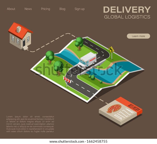 Entrega de mapas isométricos navegación de: vector de stock (libre de ...