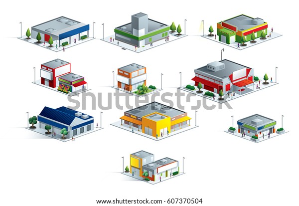 Isometric Markets Malls Stock Vector (Royalty Free) 607370504 ...