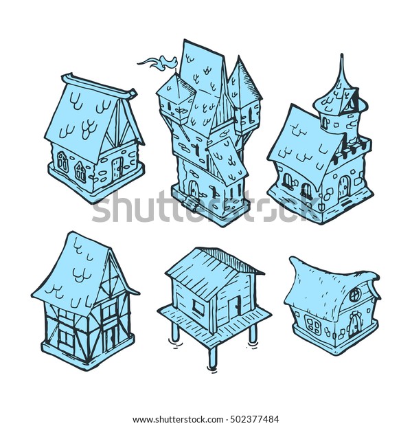 Isometric Medieval Houses Set Stock Vector (Royalty Free) 502377484 ...
