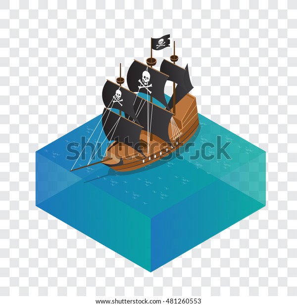 Isometric Model Pirate Ship Fog Water Stock Vector (Royalty Free ...