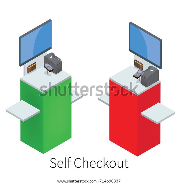 Isometric Model Self Checkout Shop Cashier Stock Vector (Royalty Free ...