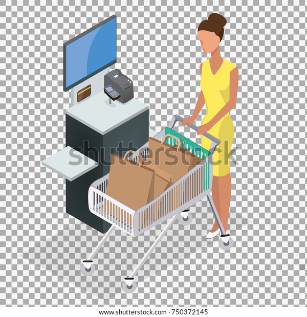 Isometric Model Self Checkout Shop Cashier Stock Vector (Royalty Free ...