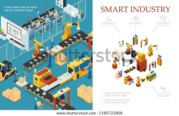 Isometric Modern Industrial Production Composition Automated Stock ...