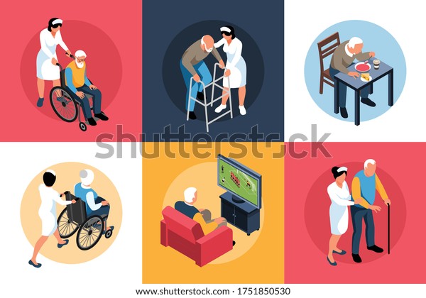 Isometric Nursing Home Design Concept 3x2 Stock Vector (Royalty Free ...