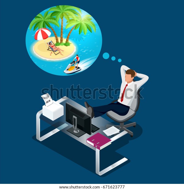 Isometric Office Worker Businessman Workplace Dreams Stock Vector ...