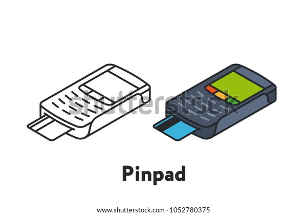 Isometric Pin Pad Card Payment Terminal Pos Minimal Flat Line Outline ...
