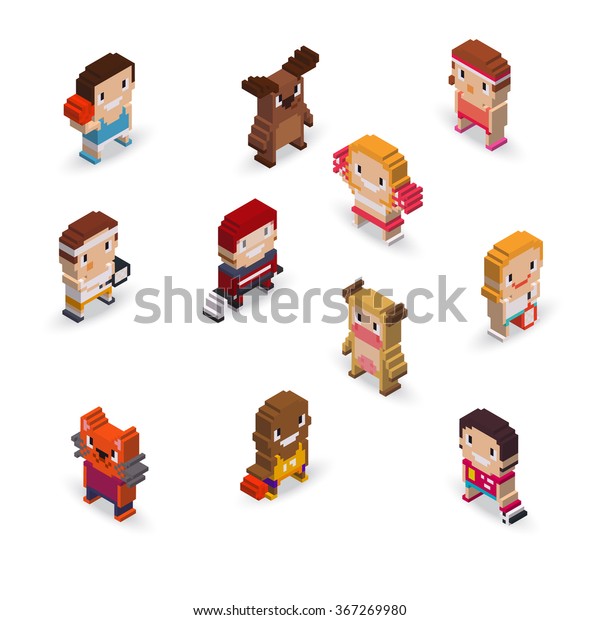 Isometric Pixel Art Sport Characters Soccer Stock Vector (Royalty Free ...