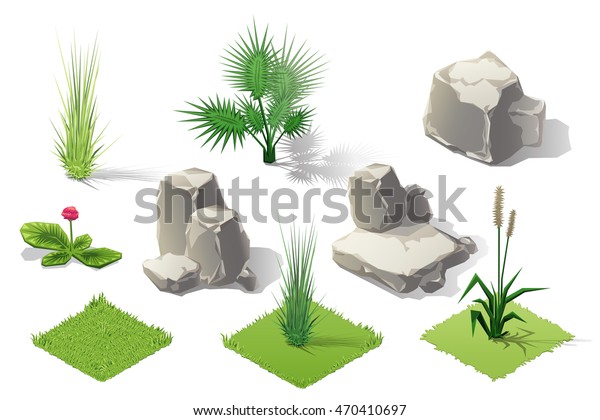 Isometric Plants Grass Stones Trees Transparent Stock Vector (Royalty ...