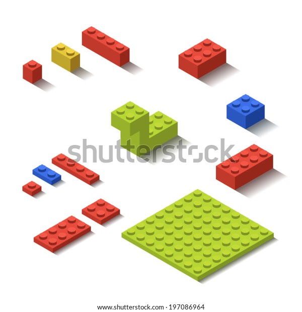 Isometric Plastic Lego Building Blocks Tiles 스톡 벡터(로열티 프리) 197086964