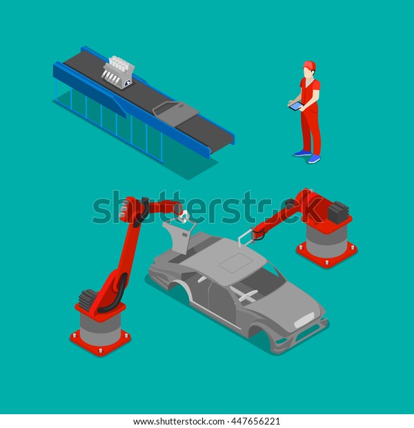 Isometric Production Assembly Line Car Automobile Stock Vector (Royalty ...