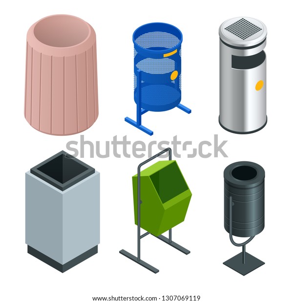 Isometric Set Metal Basket Bin Waste Stock Vector (Royalty Free) 1307069119