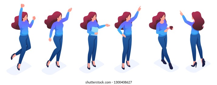 Isometric Set Movements Postures Young Women Stock Vector (Royalty Free ...