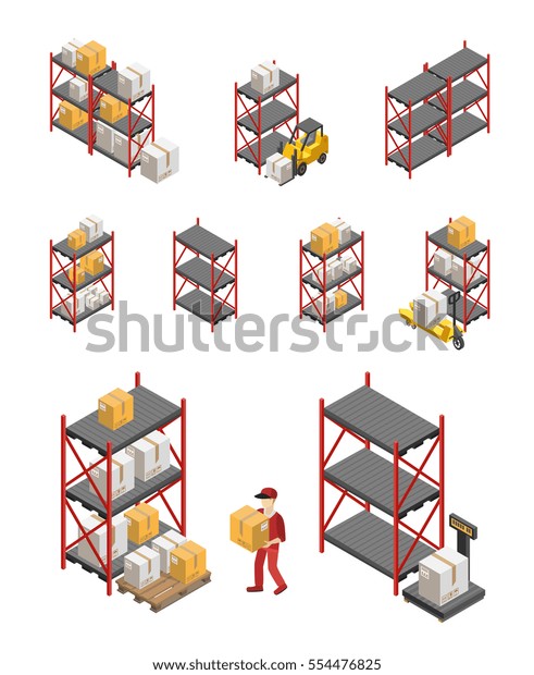 Isometric Set Storage Racks Equipment Worker Stock Vector (Royalty Free ...