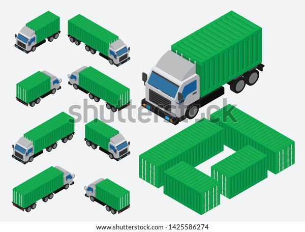 Isometric Shipping Container Truck Vector Stock Vector (Royalty Free ...
