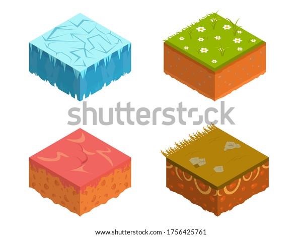 Isometric Soil Layers diagram. Cross section of green grass and ...