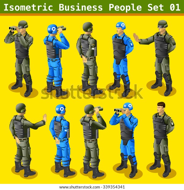 Isometric Soldier Realistic Poses Gestures Military: vector de stock ...