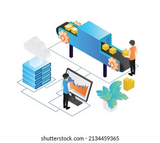 Isometric Style Illustration Packing Machine Computer Stock Vector ...