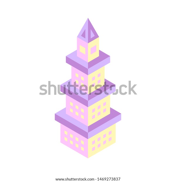 Isometric Tower Building Cartoon Flat Illustration Stock Vector ...
