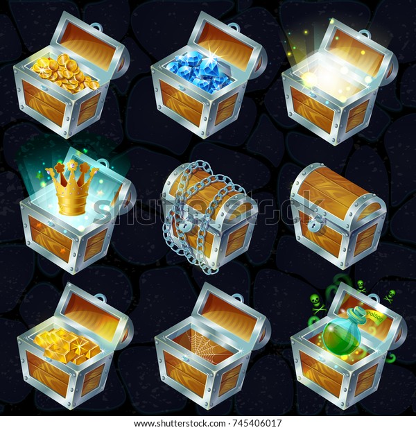 Isometric Treasure Chests Collection Gold Coins Stock Vector (Royalty ...