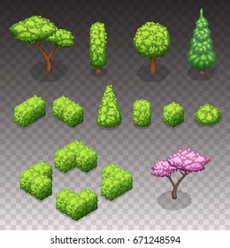 Isometric Trees Bushes Collection Isolated Vector Stock Vector (Royalty ...