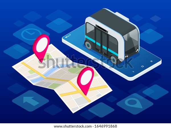 Isometric Unmanned Shuttle Bus Automated Selfdriving Stock Vector ...