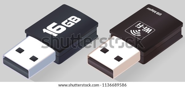 Isometric Usb Flash Drive Wifi Adapter Stock Vector (Royalty Free ...