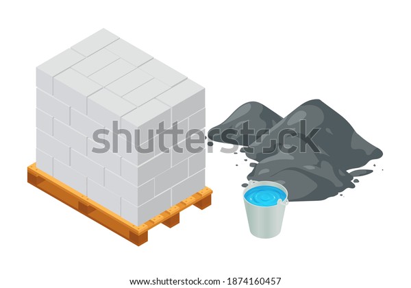Isometric Vector Illustration Concrete Blocks Cement Stock Vector ...