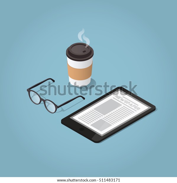 Isometric Vector Morning Digital Morning Newspaper Stock Vector ...