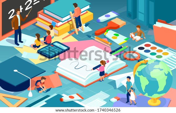 Isometric Vector Teacher Explaning Class Children Stock Vector (Royalty ...