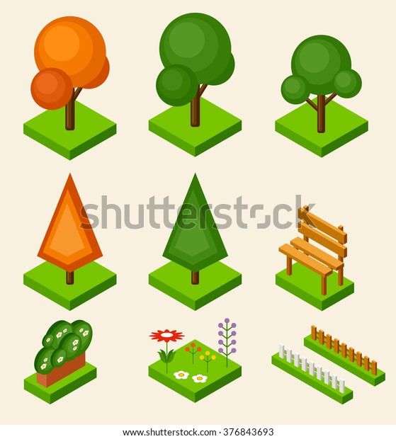 Isometric Vector Tree Set On Beige Stock Vector (Royalty Free ...