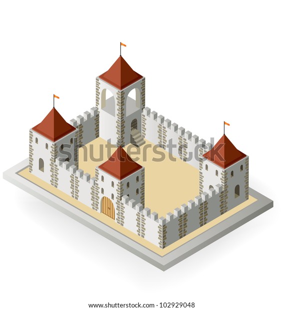 Isometric View Medieval Castle On White Stock Vector (Royalty Free ...