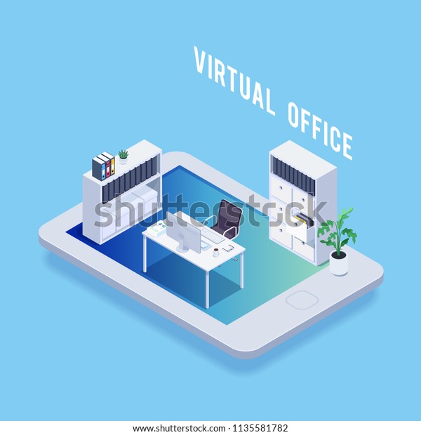 Isometric Virtual Office Online Workspace Folder Stock Vector (Royalty ...