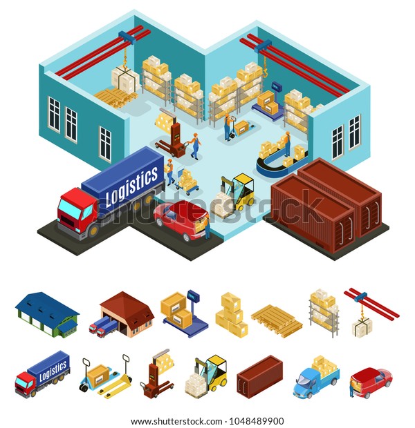Isometric Warehouse Concept Loading Process Industrial Stock Vector ...