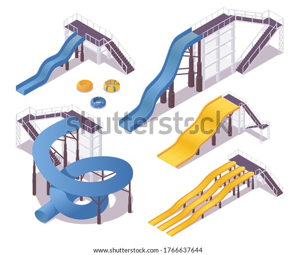 Isometric Water Slides Stairs Shadows Vector Stock Vector (Royalty Free ...