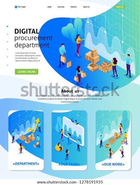 Isometric Website Template Landing Page Concept Stock Vector (Royalty ...
