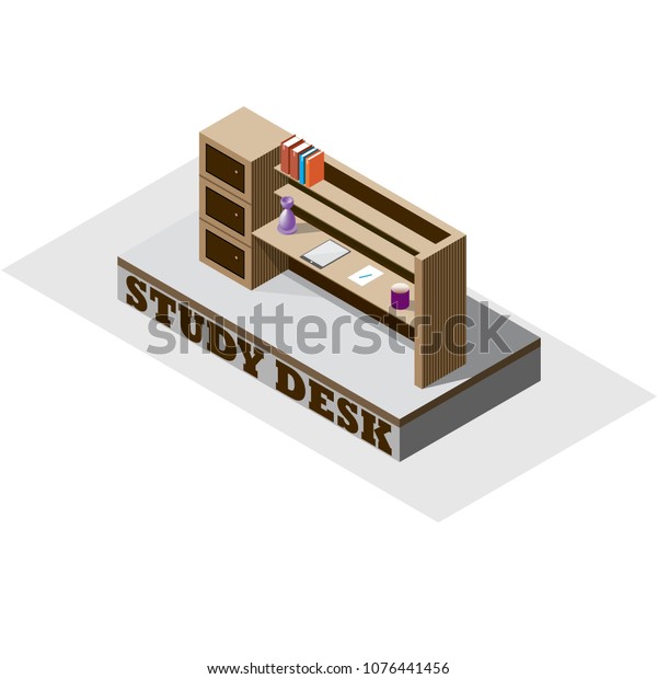 Isometric Wooden Study Desk Study Table Stock Vector (Royalty Free ...