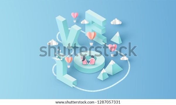 Isometric Word Design Love Romantic Couple Stock Vector (Royalty Free ...